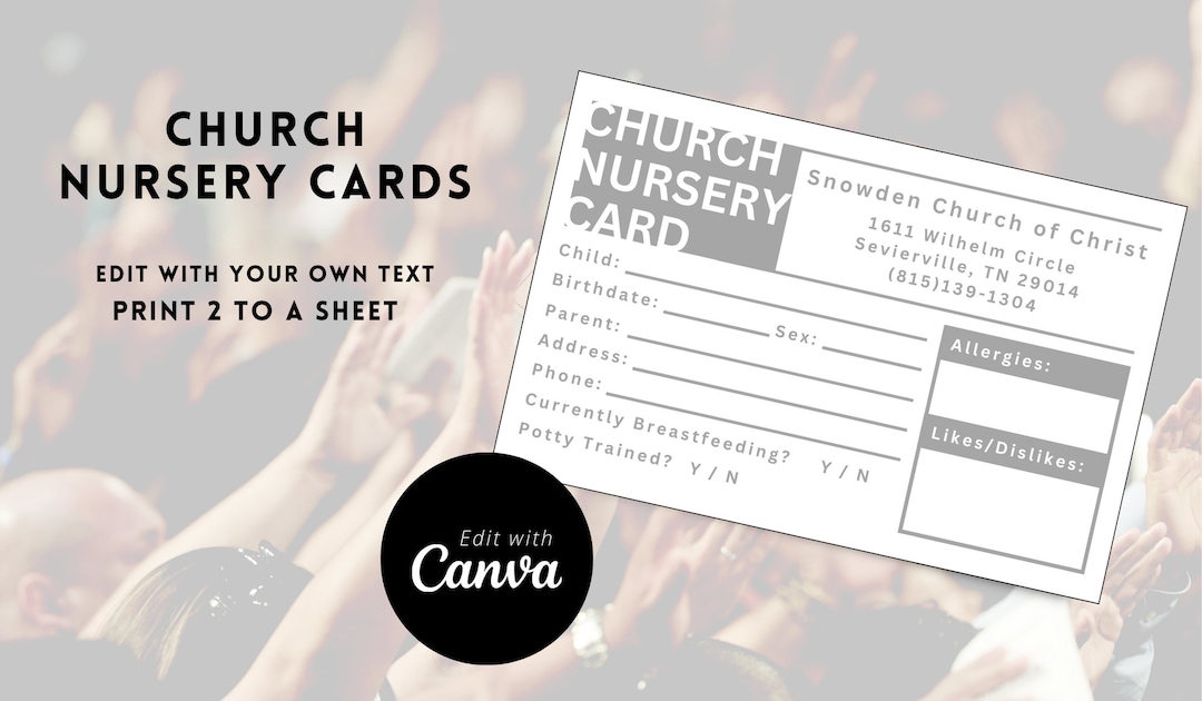 Church Nursery Information Card Canva Editable - Etsy