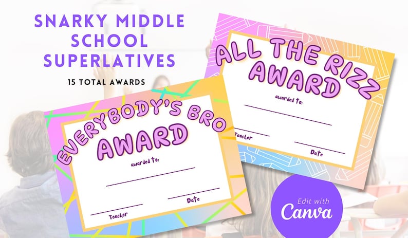 Middle School Superlatives, Awards, Editable - Etsy