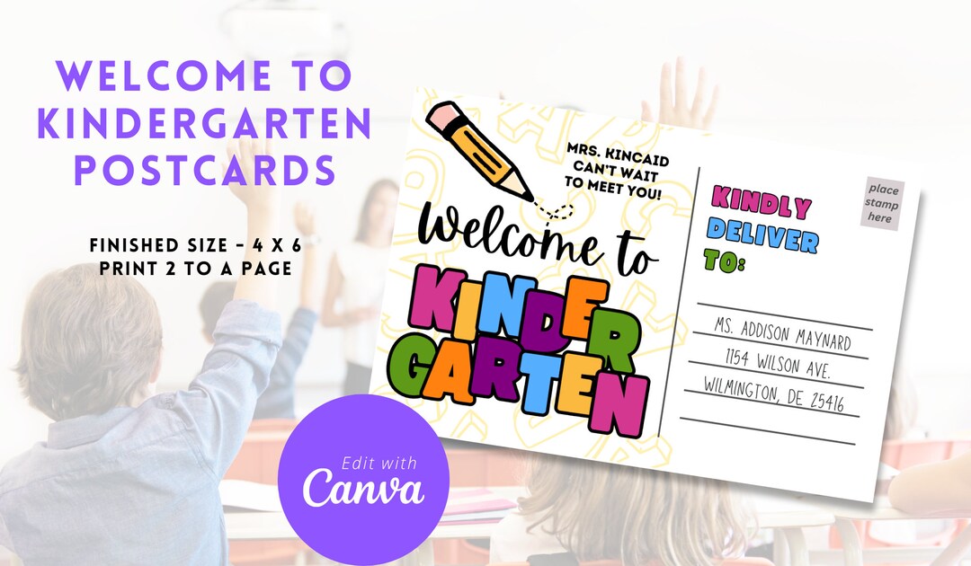 Welcome to Kindergarten Postcard, Student, Teacher Mailer - Etsy