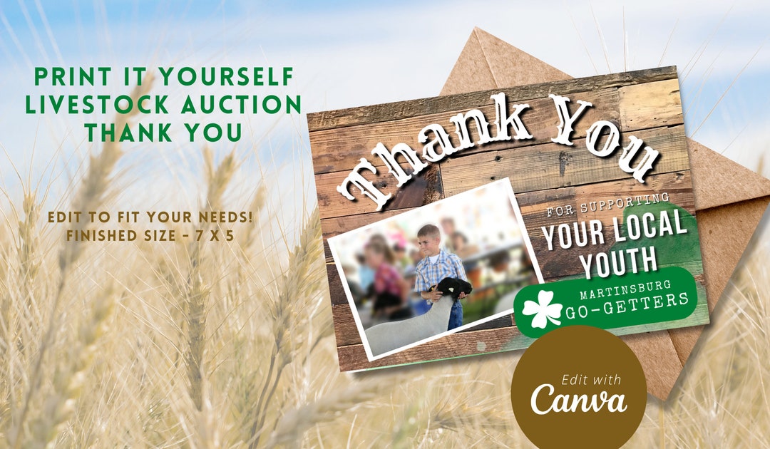 Livestock Auction Thank You Card, Editable in Canva (digital Download ...
