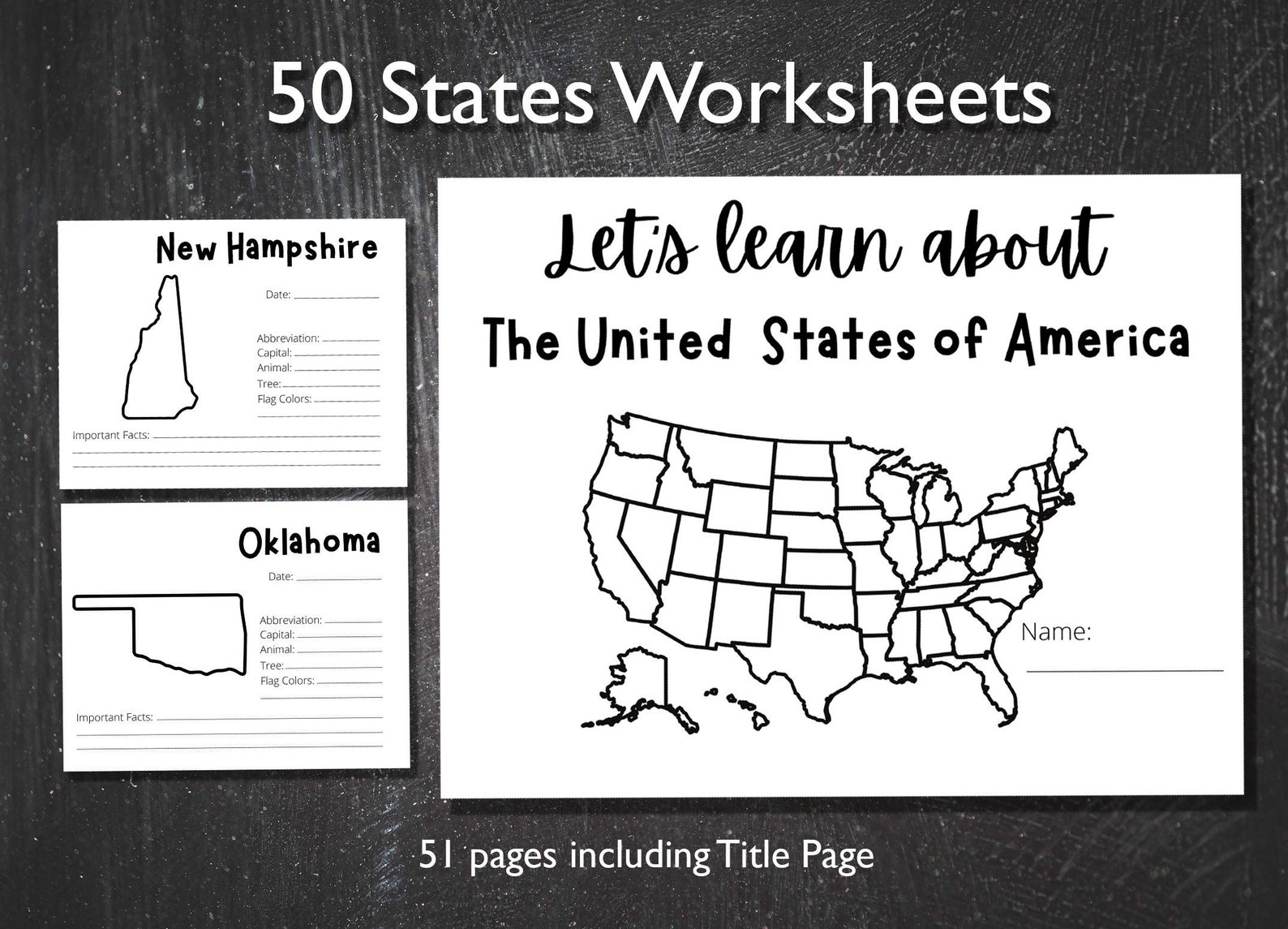 50 States Printable Download. PDF Worksheet - Etsy