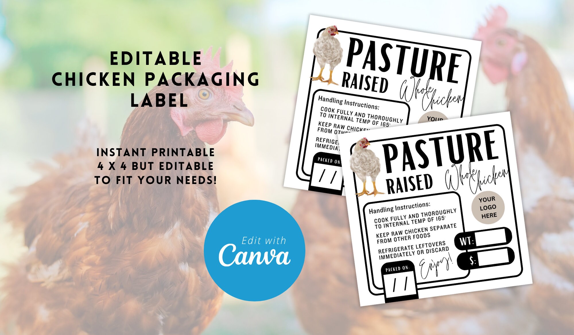 Poultry Chicken Processing Label, Editable Homestead - Etsy