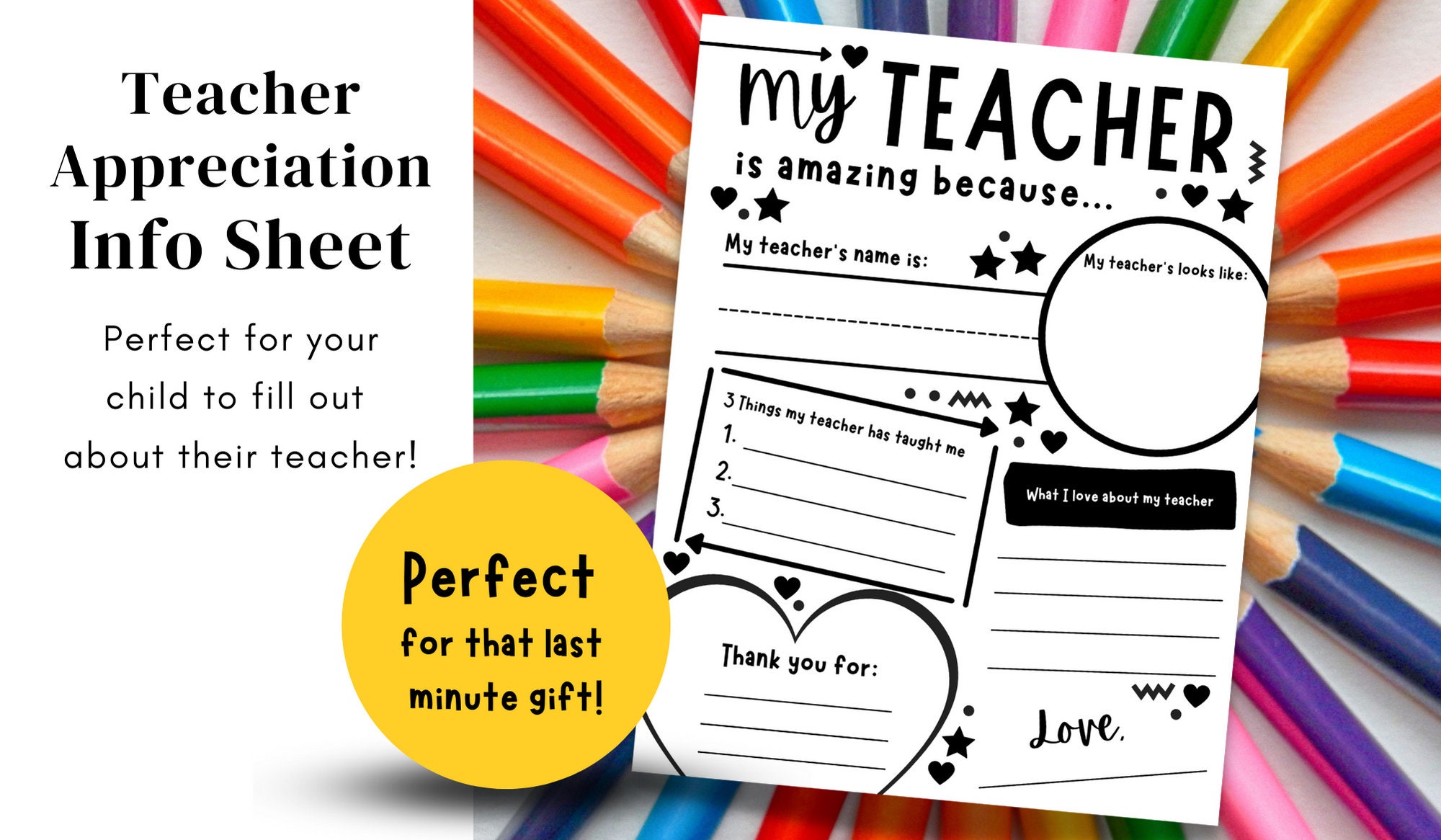 Teacher Appreciation Worksheet, Student Gift, Teacher Gift, PDF ...