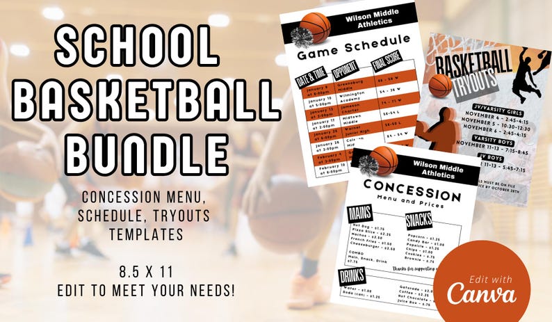 Basketball School Concession Menu, Schedule, Editable - Etsy