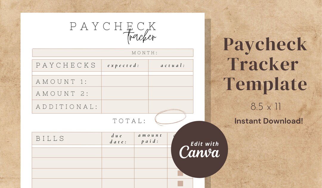 Paycheck Tracker Template, PDF, Budget Planner - Etsy