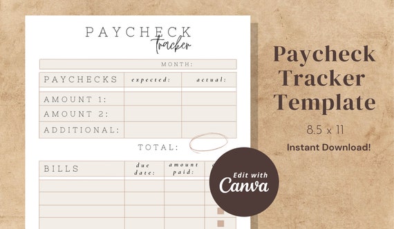 Paycheck Tracker Template PDF Budget Planner - Etsy