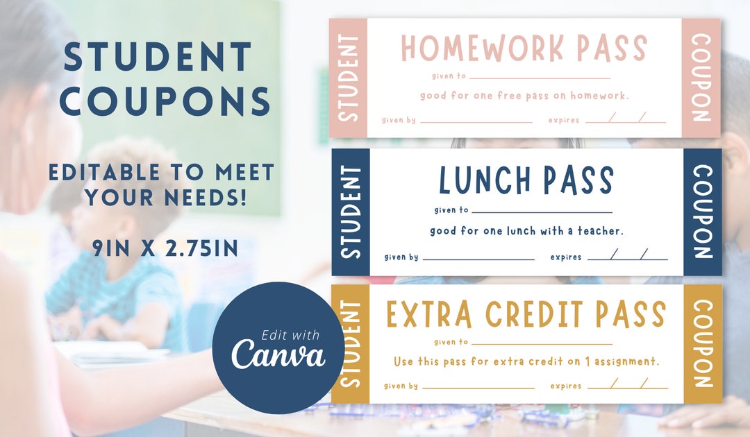 Student Reward Coupons, Teacher, Classroom Editable - Etsy