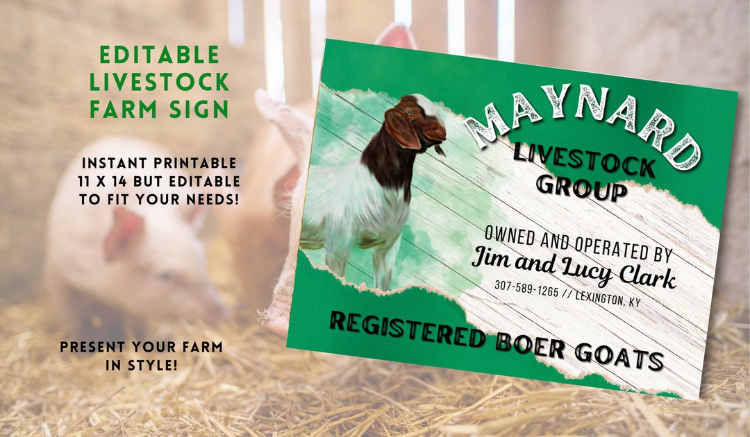 Marketing Your Farm Editable Fair Livestock Sign - Etsy