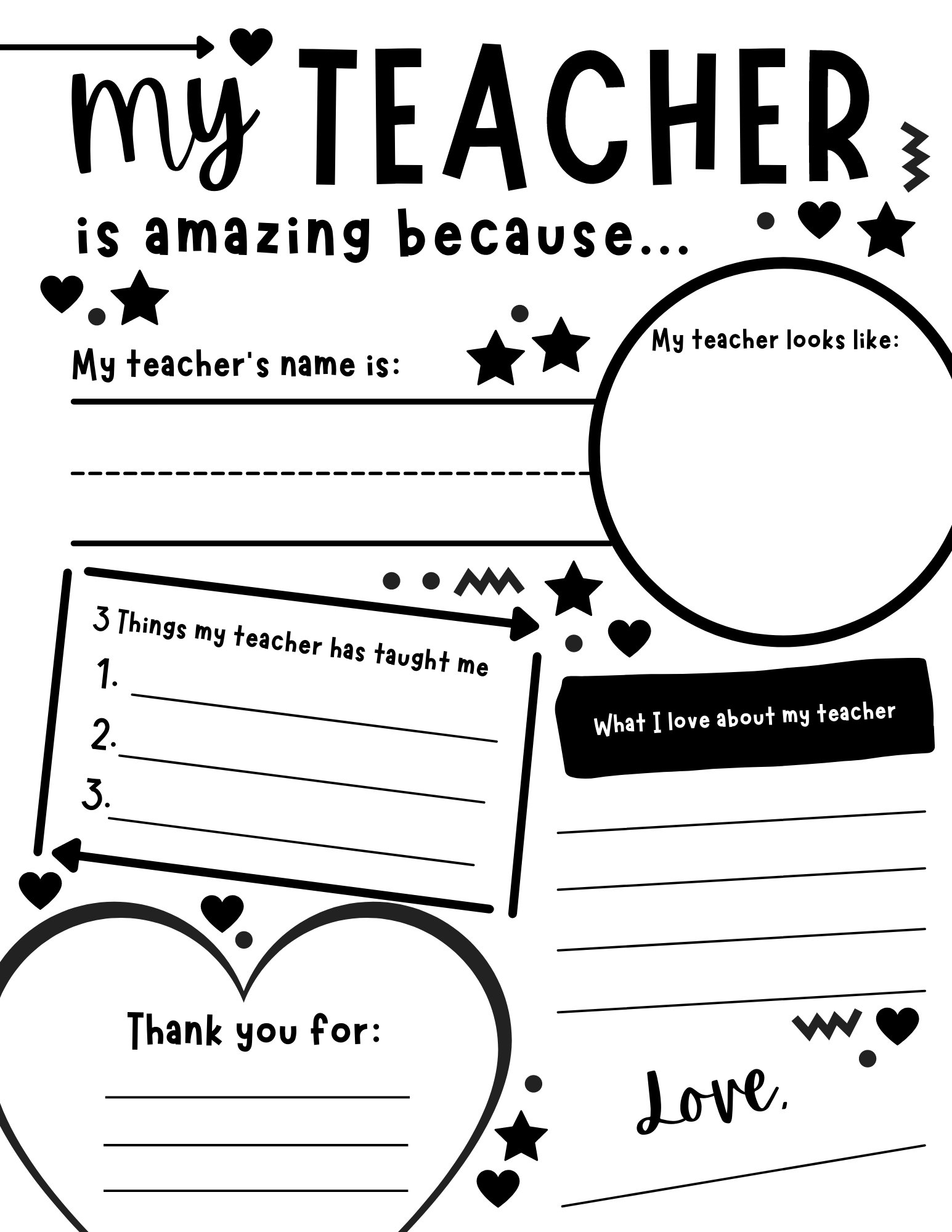 Teacher Appreciation Worksheet, Student Gift, Teacher Gift, PDF ...