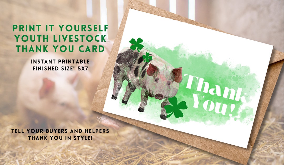 Livestock Pig Swine Hog Thank You Card, Buyer Thank You Card, Editable ...