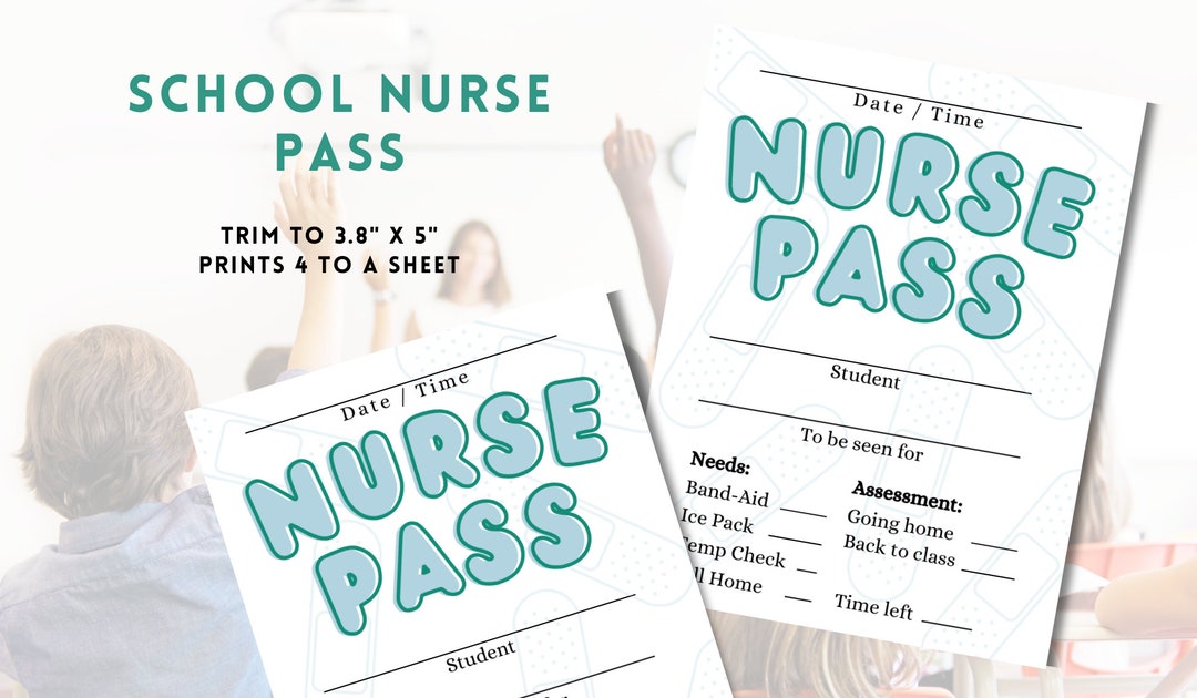 Print It Yourself School Nurse Pass, Digital - Etsy