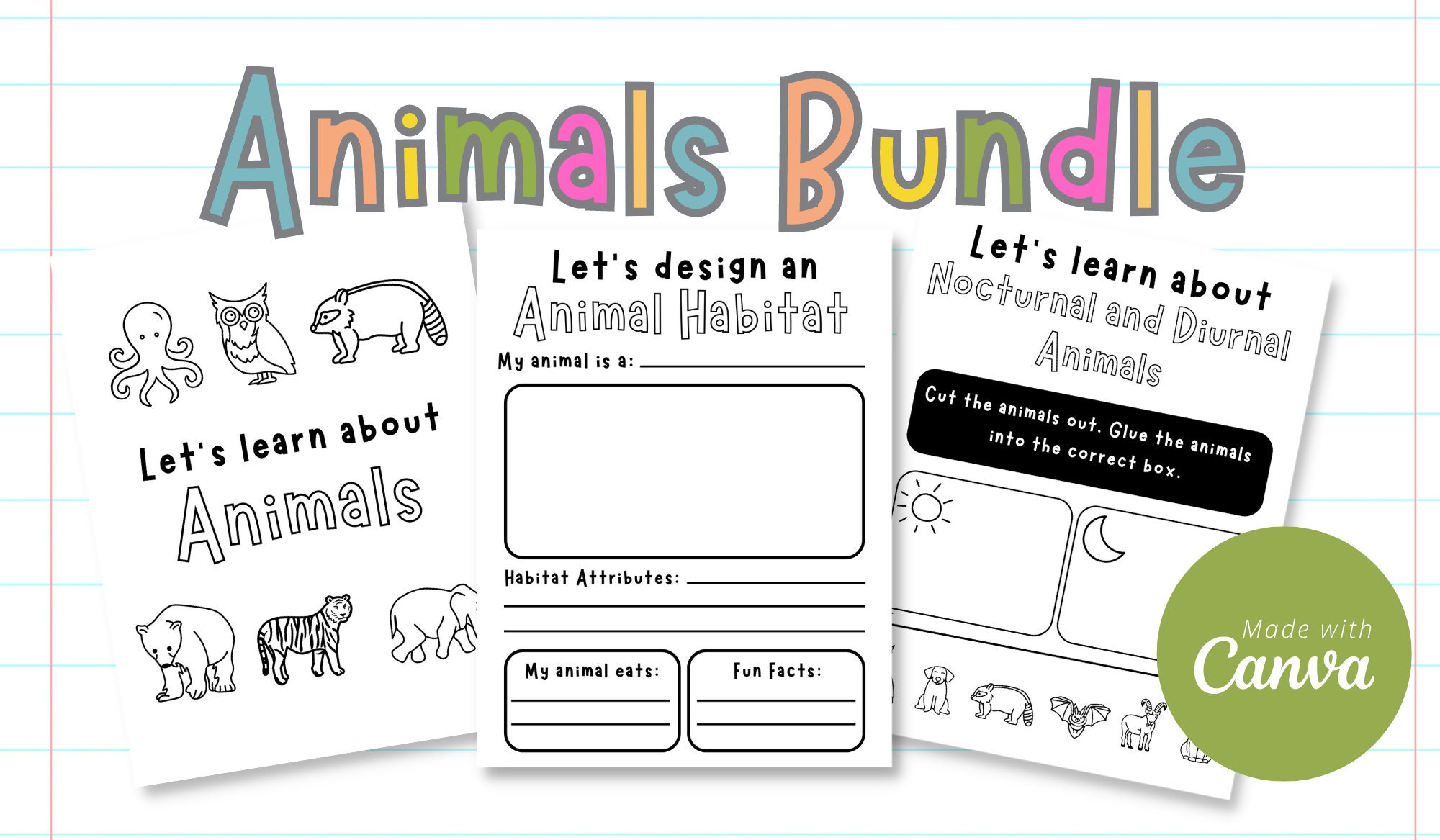 Animal Bundle, Homeschool Lesson, Education Worksheet - Etsy