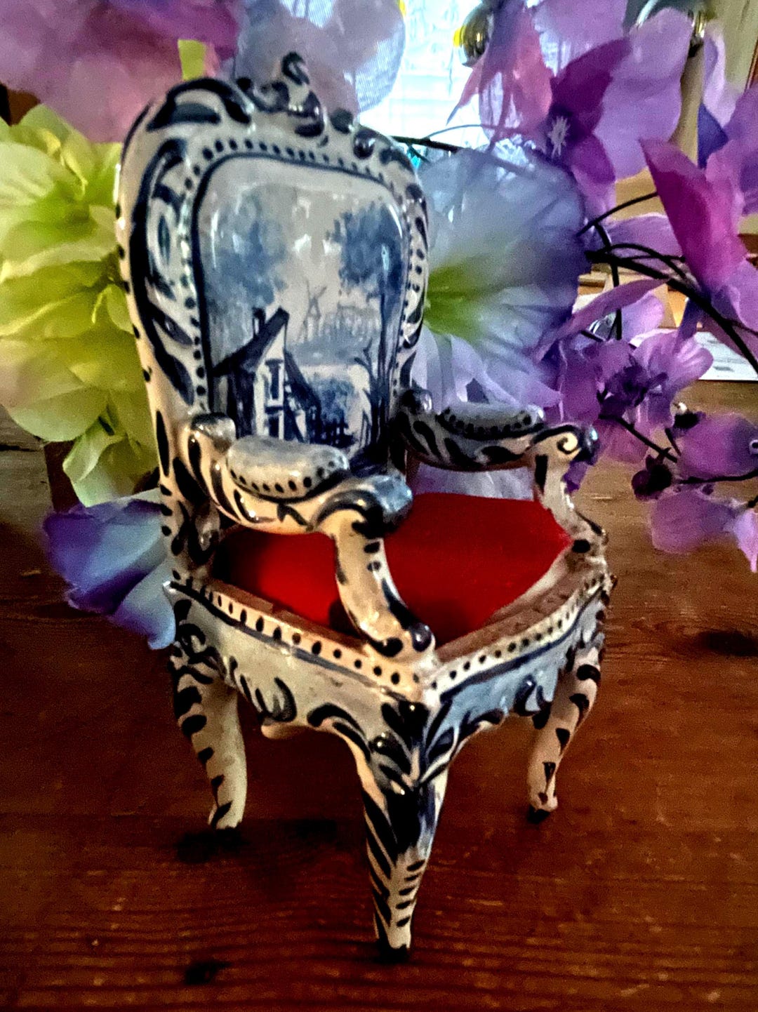 Antique French Pin Cushion, Porcelain Chair, Painted Scene - Etsy