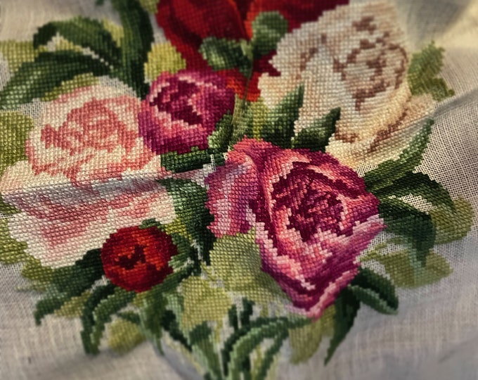 Vintage French Needlepoint Roses - Etsy