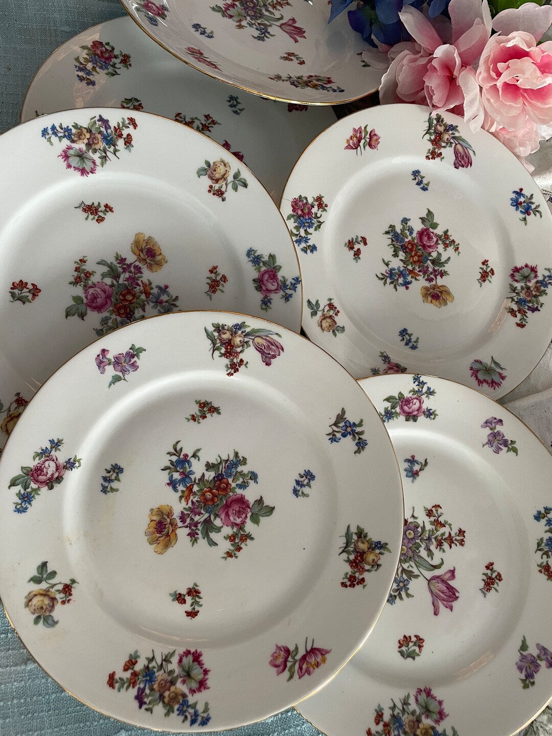 Vintage French Dinner Set, Hand Painted Flowers - Etsy