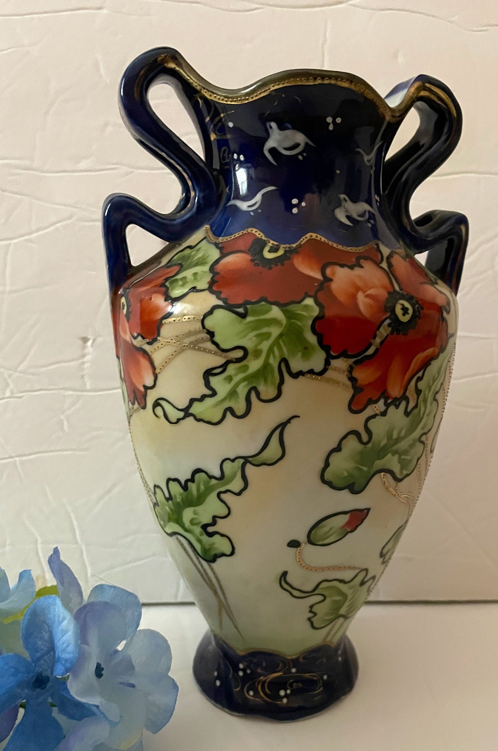 Antique Vase, Art Nouveau, Japanese, Poppies, Bats - Etsy