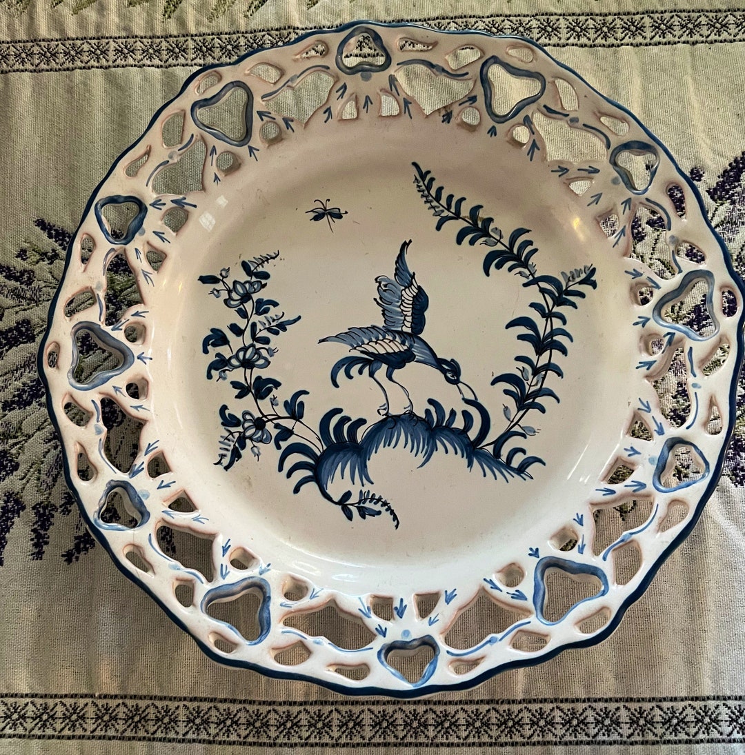 Vintage French Plate, Moustiers Mythical Dancing Bird, Blue ...