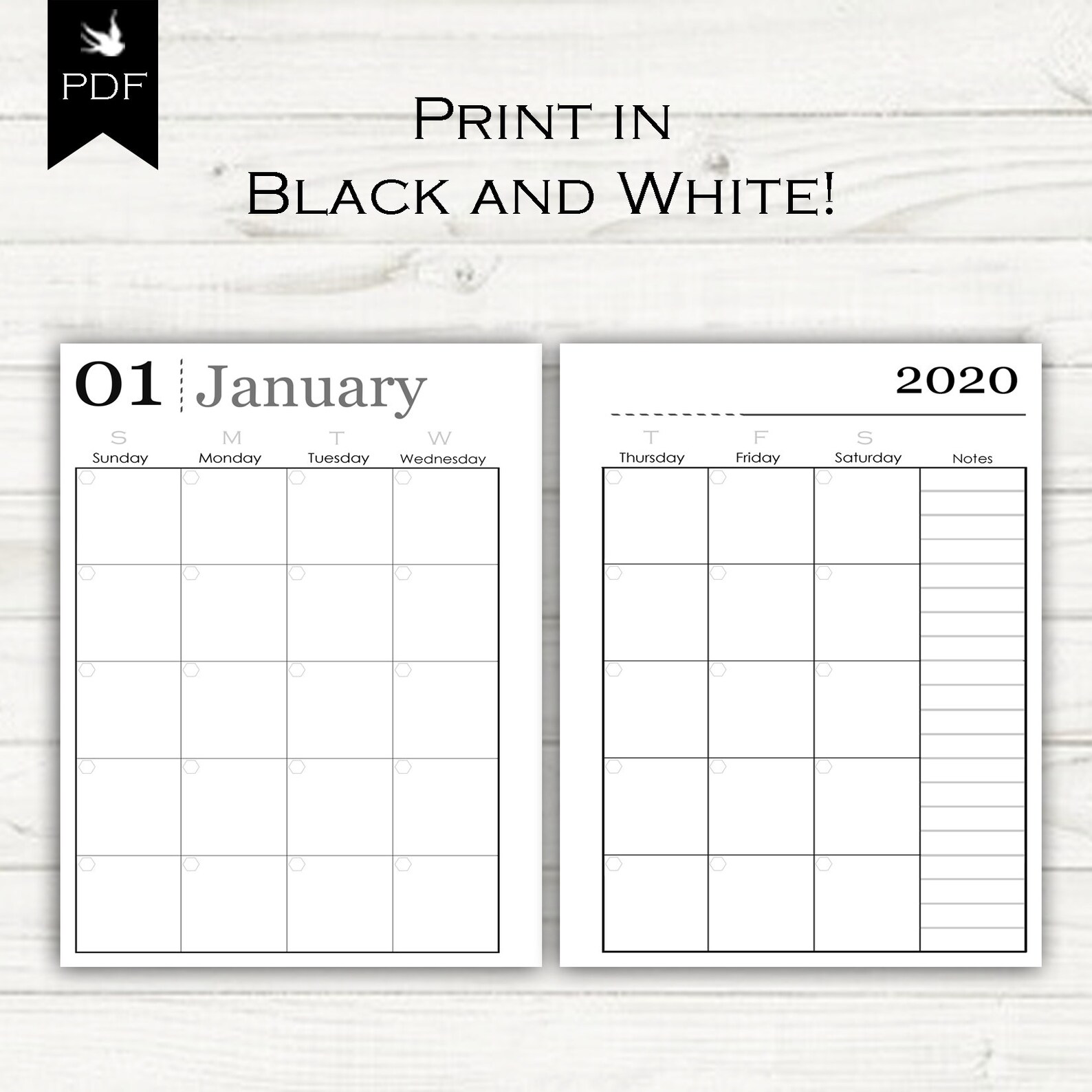 Month on Two Pages Monthly Calendar 2020! A5 and A4, Half Page and Full ...