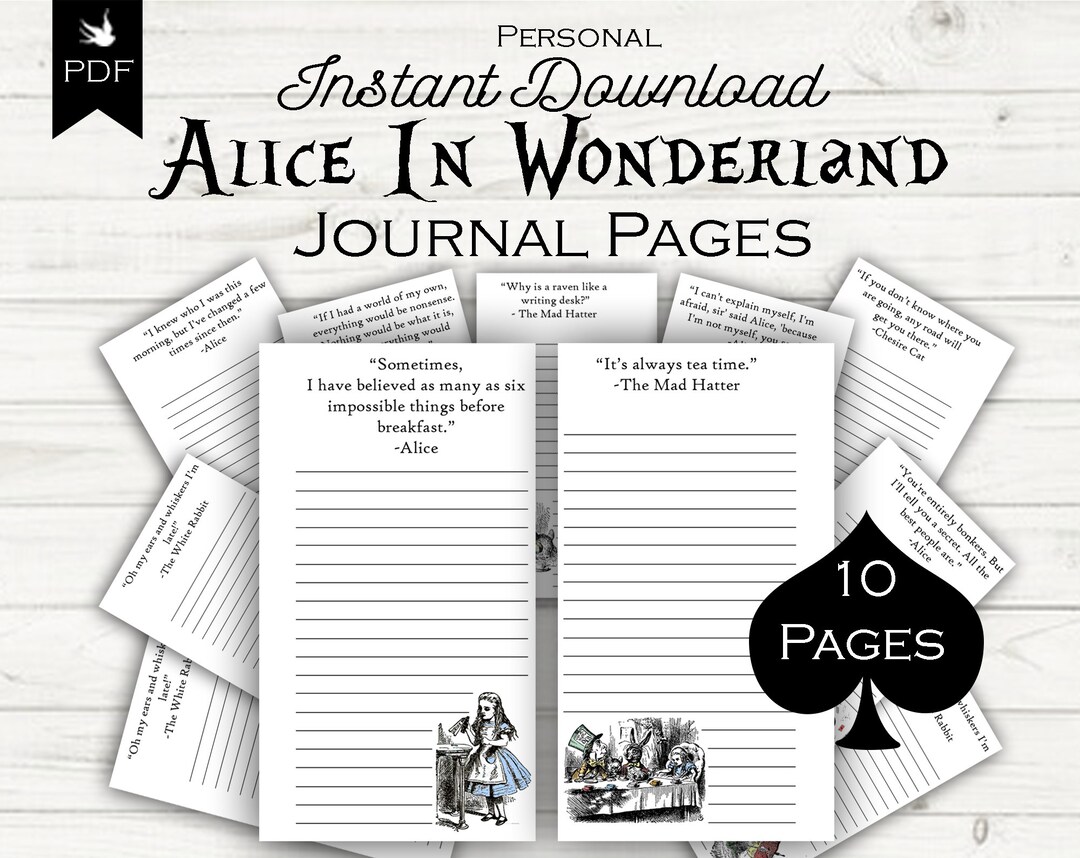 Alice in Wonderland Printable Journal Pages - Etsy