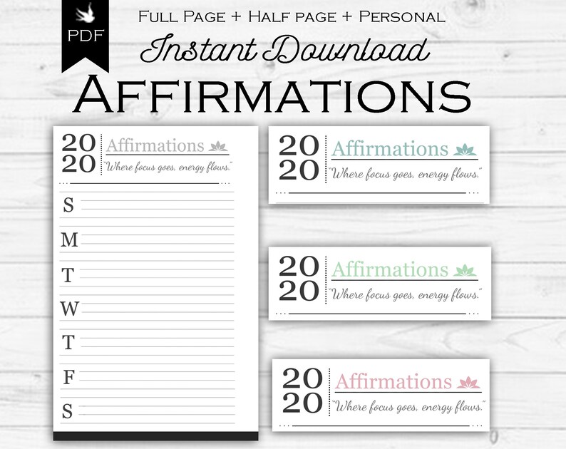 Daily Affirmations Printable Planner Page | A5, A4, Personal PDF - Etsy