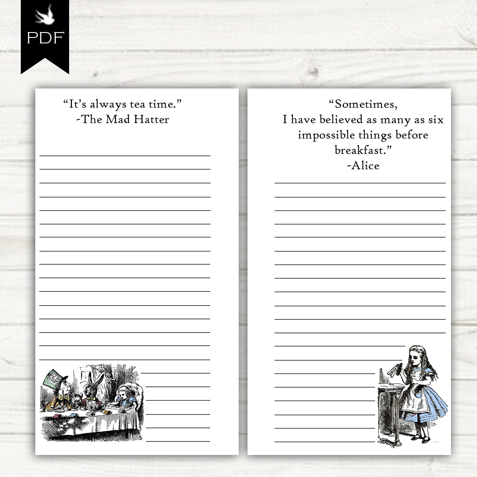 Alice in Wonderland Printable Journal Pages - Etsy