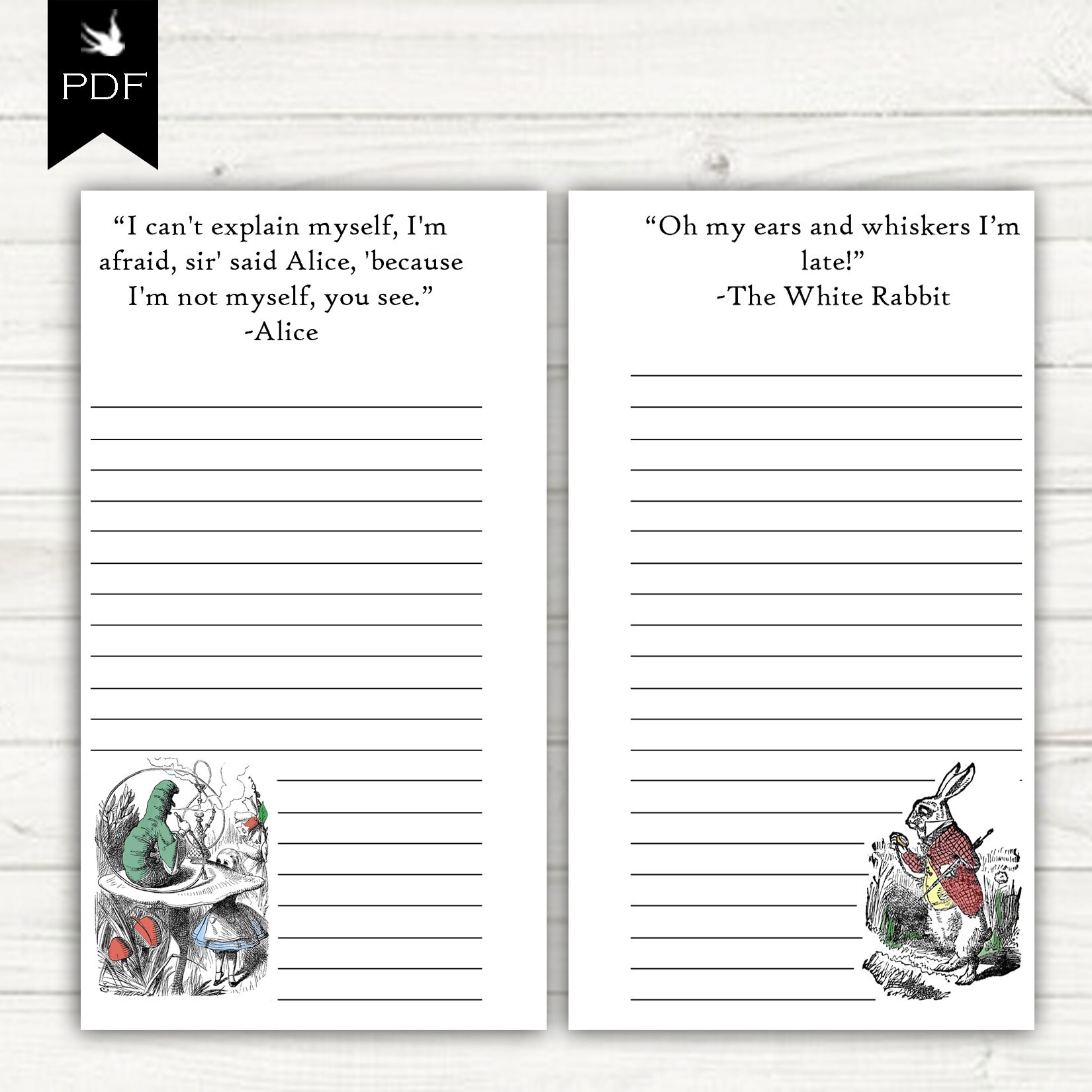 Alice in Wonderland Printable Journal Pages - Etsy
