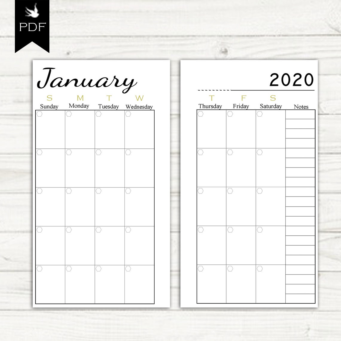 2020 Monthly Calendar Planner Printable A5 and A6 - Etsy