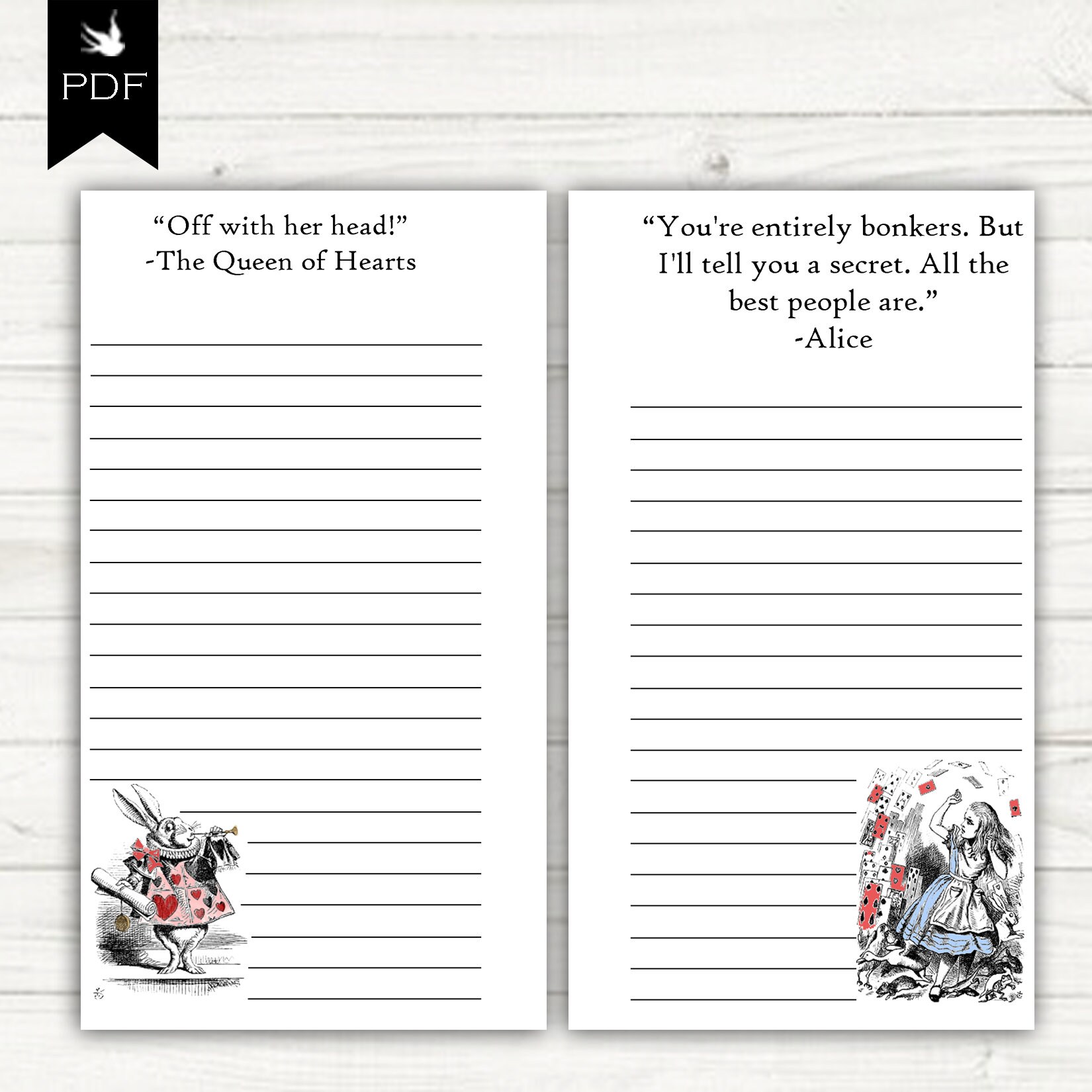 Alice in Wonderland Printable Journal Pages - Etsy