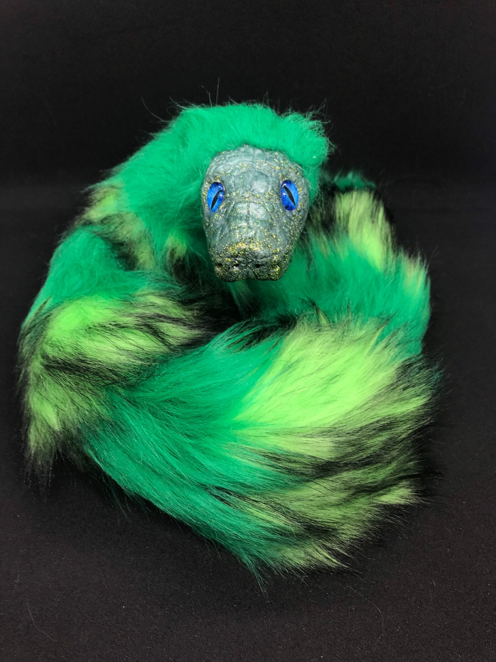 Green and Dark Tipped Bright Green Faux Fur Snake Dragon | Etsy