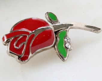 Vintage Silver Plate Ruby Red Garnet Rose Flower Pin Brooch, Ladies ...