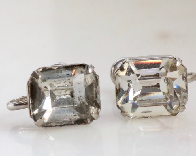 Vintage Square Rhinestone Screw Back Earrings - Etsy