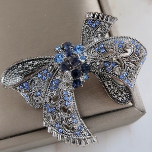 Vintage Blue Rhinestone Bow Ribbon Brooch - Etsy