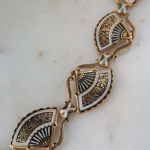 Vintage Spain Damascene Fan Link Bracelet - Etsy
