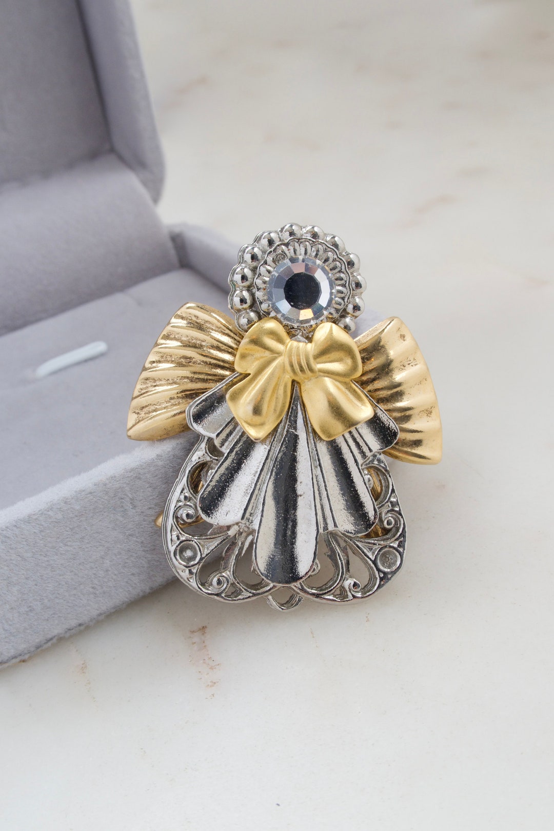 Vintage Angel Brooch - Crystal Angel Brooch - Silver Angel Brooch ...