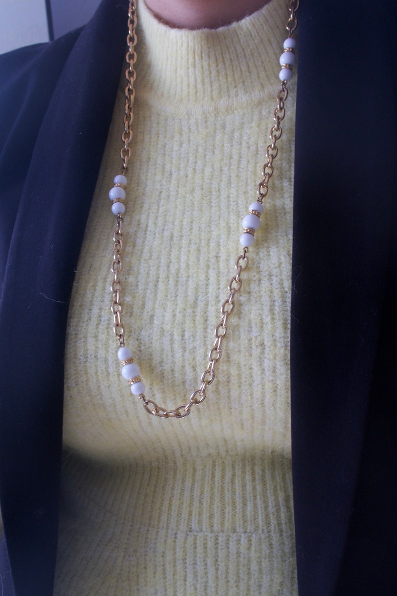 Vintage White Bead Gold Chain Necklace - Etsy