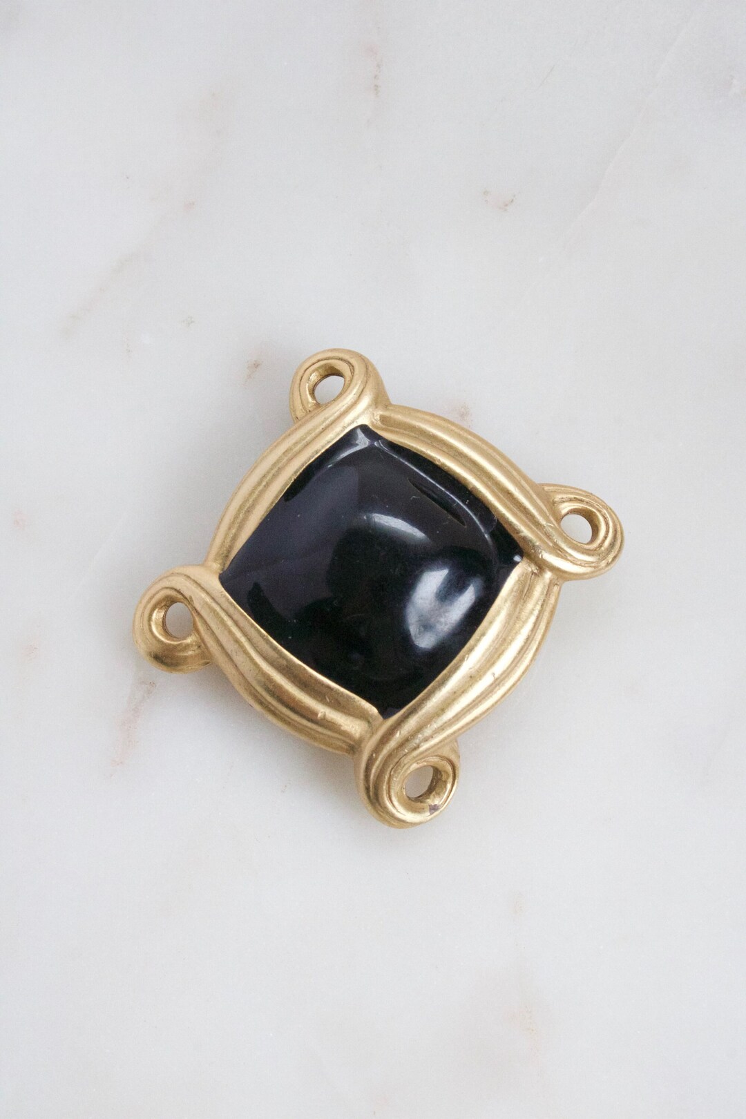 Vintage Gold and Black Enamel Square Brooch Black Diamond Shape Brooch ...