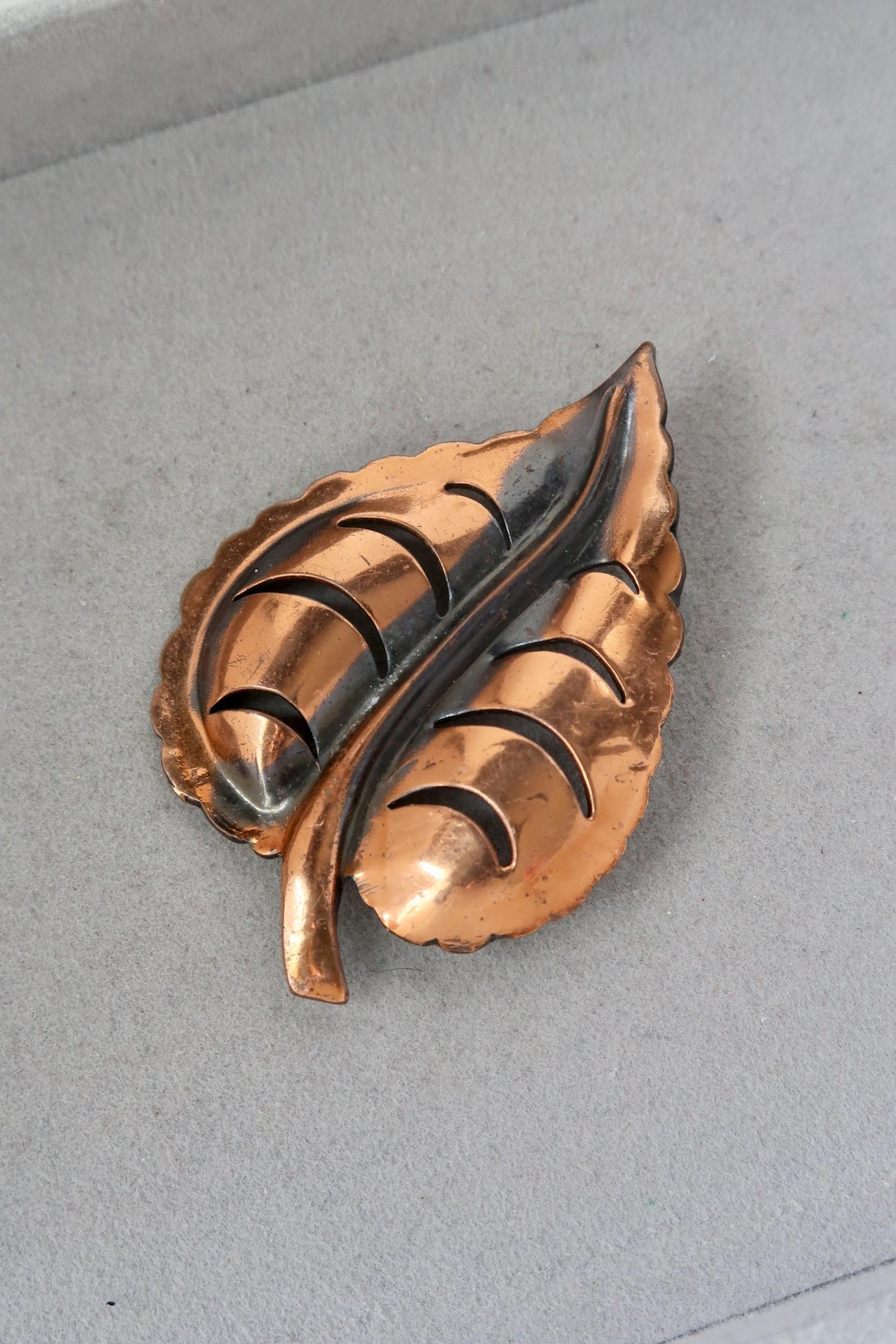 Vintage Copper Leaf Brooch - Etsy