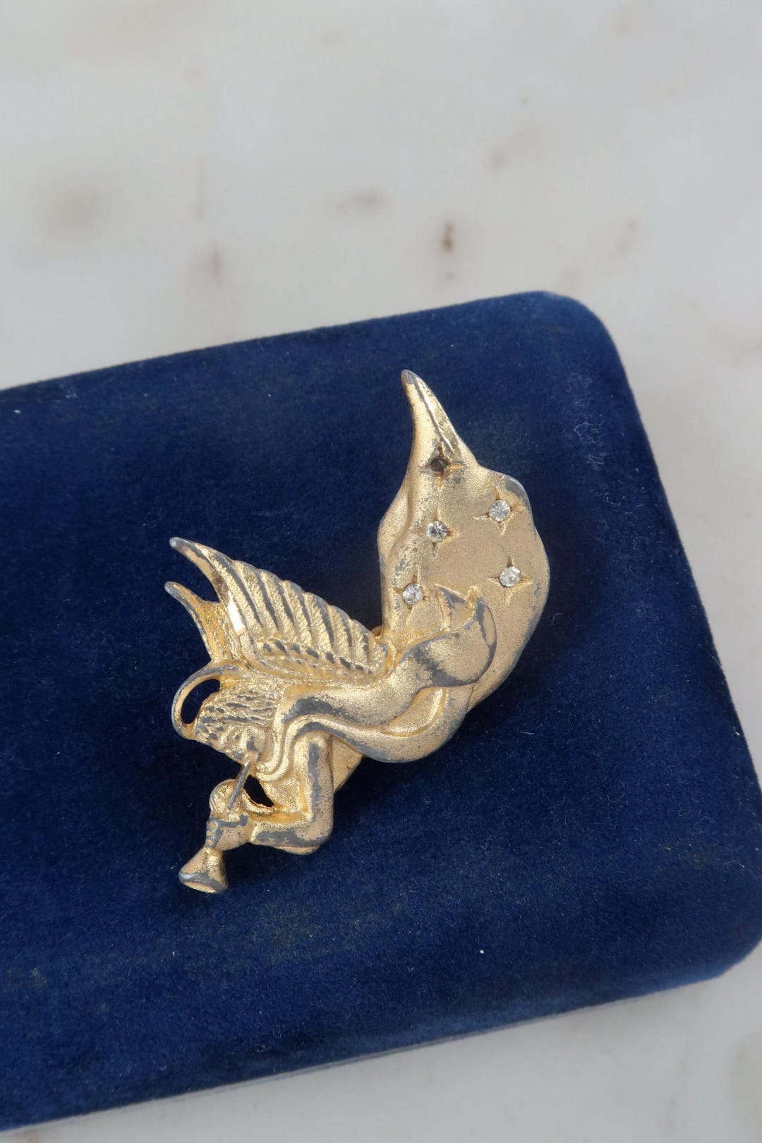 Vintage GG Angel Blowing Horn Brooch - Etsy