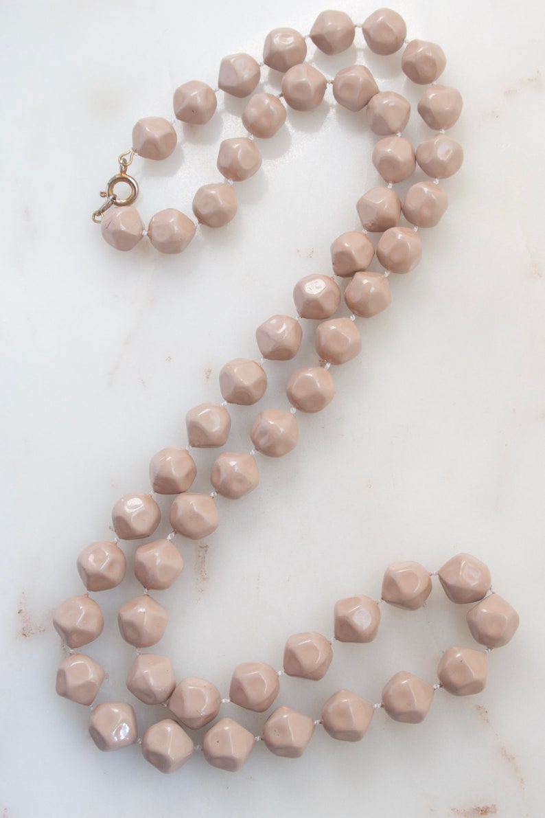 Vintage Beige Bead Necklace - Etsy