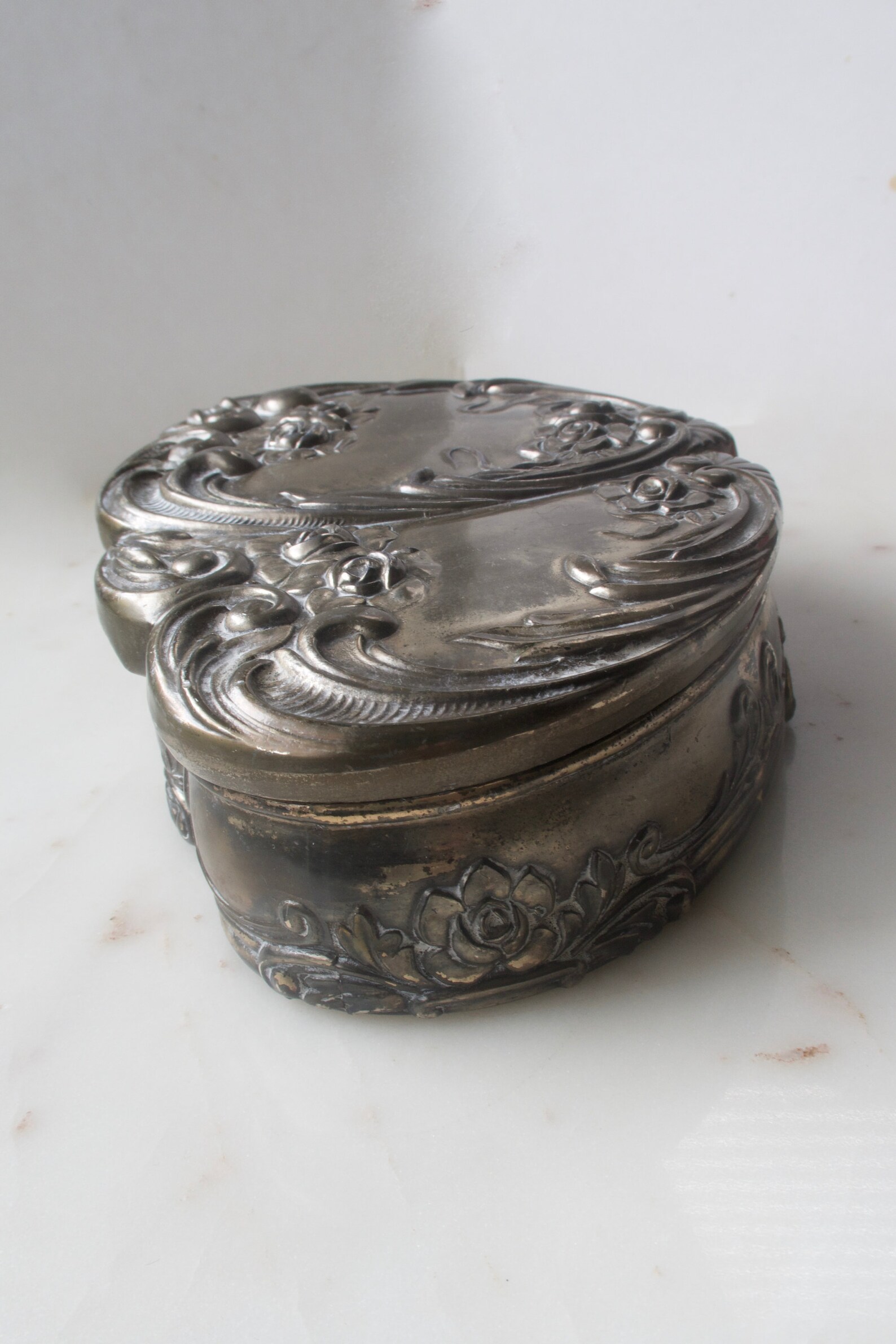 Vintage Double Heart Silver Jewelry Box | Etsy