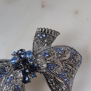 Vintage Blue Rhinestone Bow Ribbon Brooch - Etsy