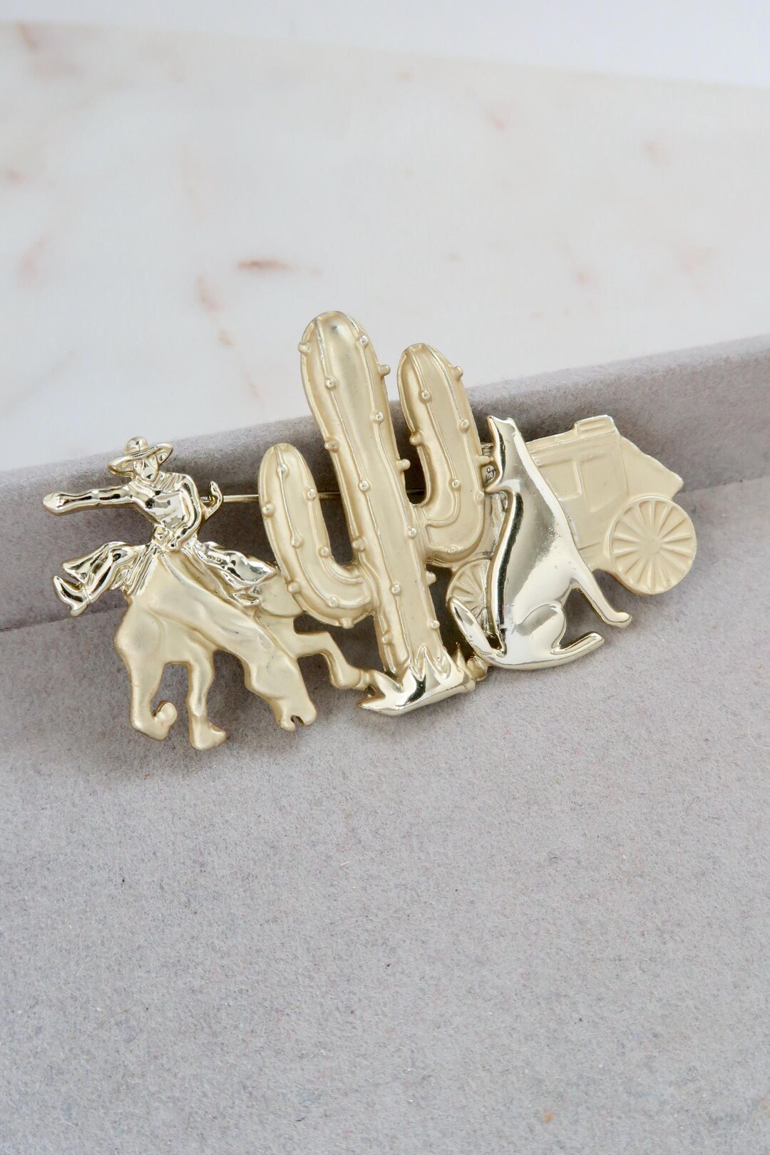 Vintage Western Cowboy on Horse Cactus Wolf Brooch - Etsy