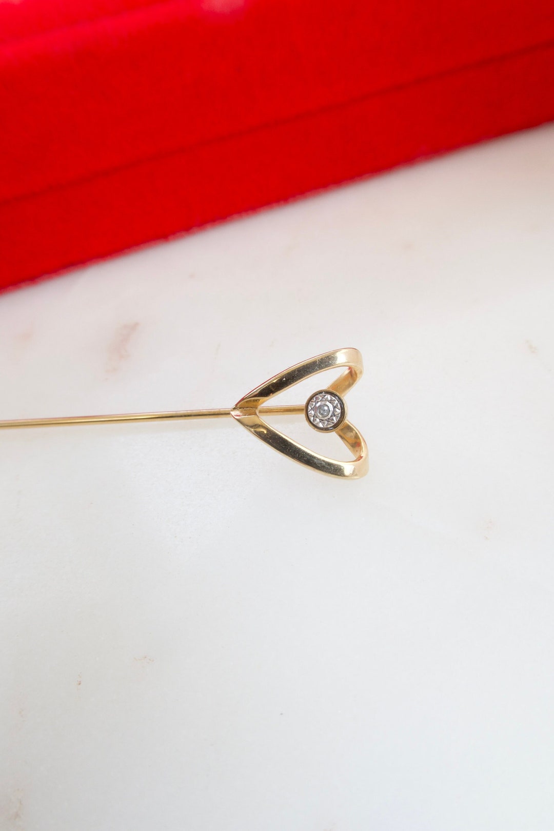 Vintage Gold Heart Stick Pin Heart Pin Open Heart Pin Love Heart Stick ...