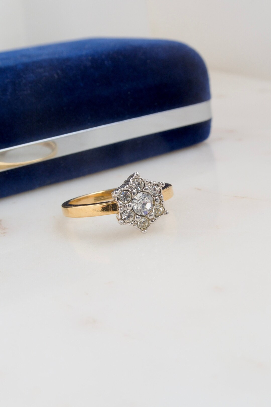 Vintage Avon Crystal Flower Ring - Size 9.25 - Gift for Her - Gold ...