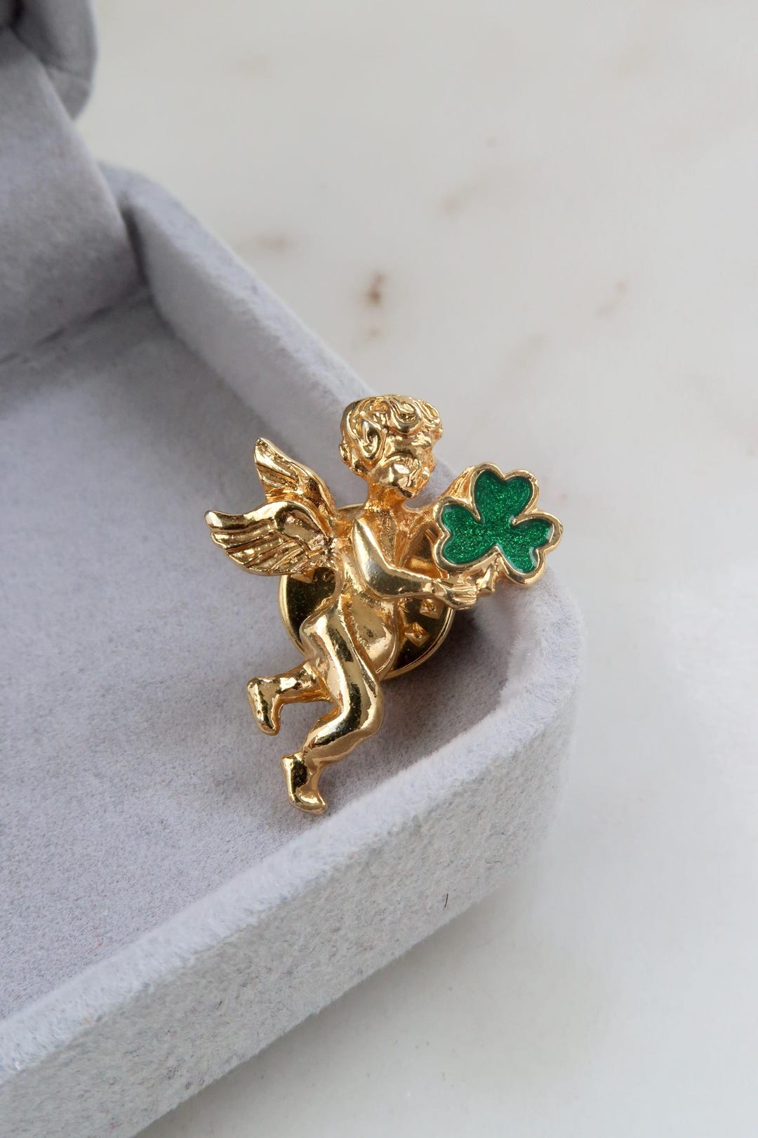 Vintage Angel Cherub Holding Clover Pin Shamrock Irish Angel Pin - Etsy