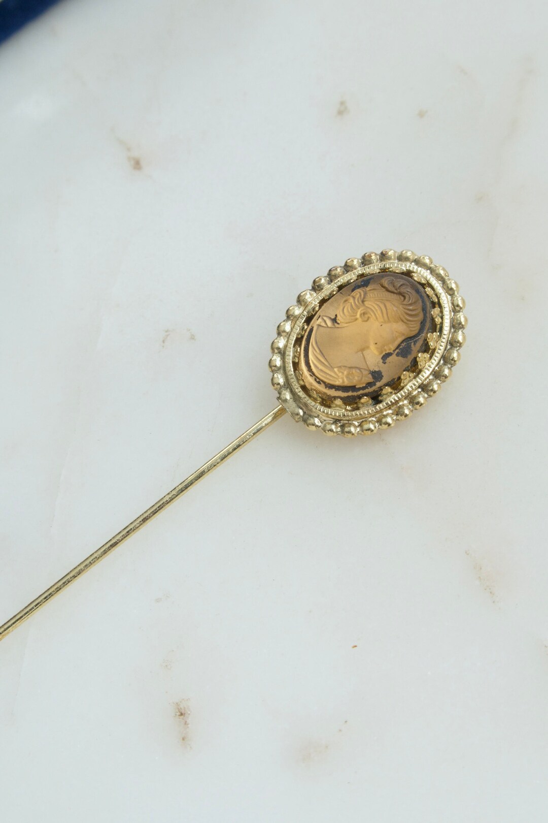 Vintage Brown Cameo Stick Pin - Etsy