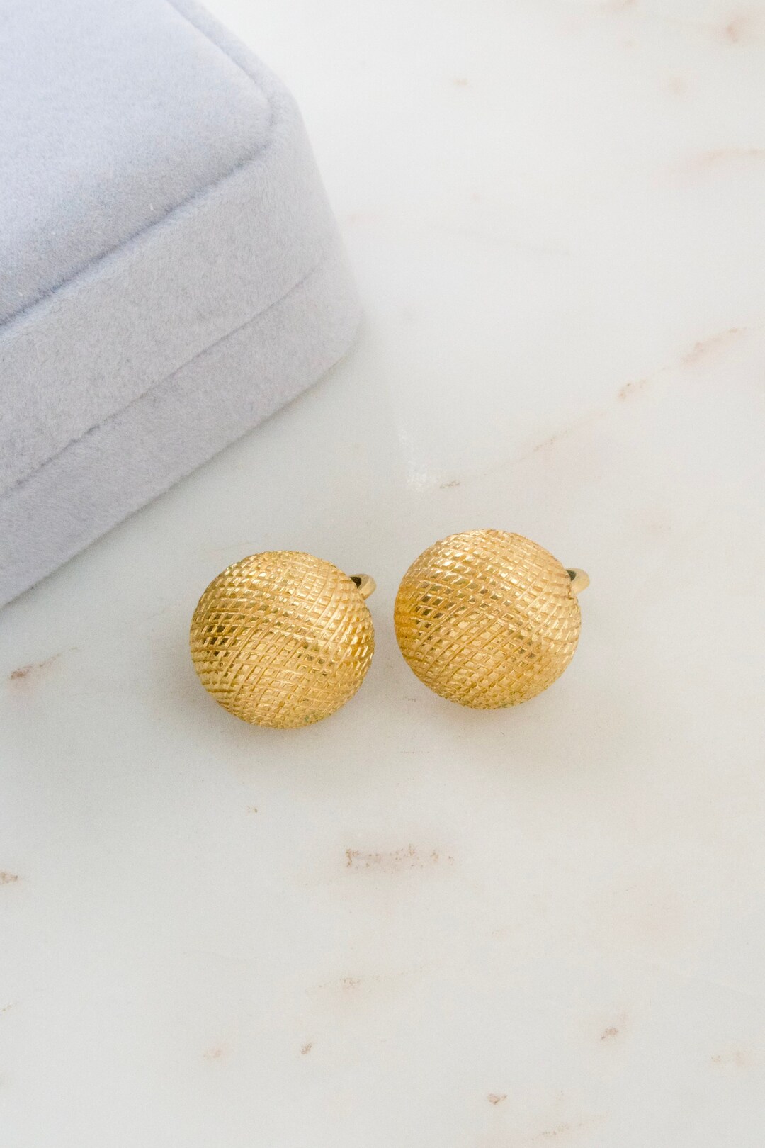 Vintage Crown Trifari Gold Button Clip on Earrings - Gold Circle ...