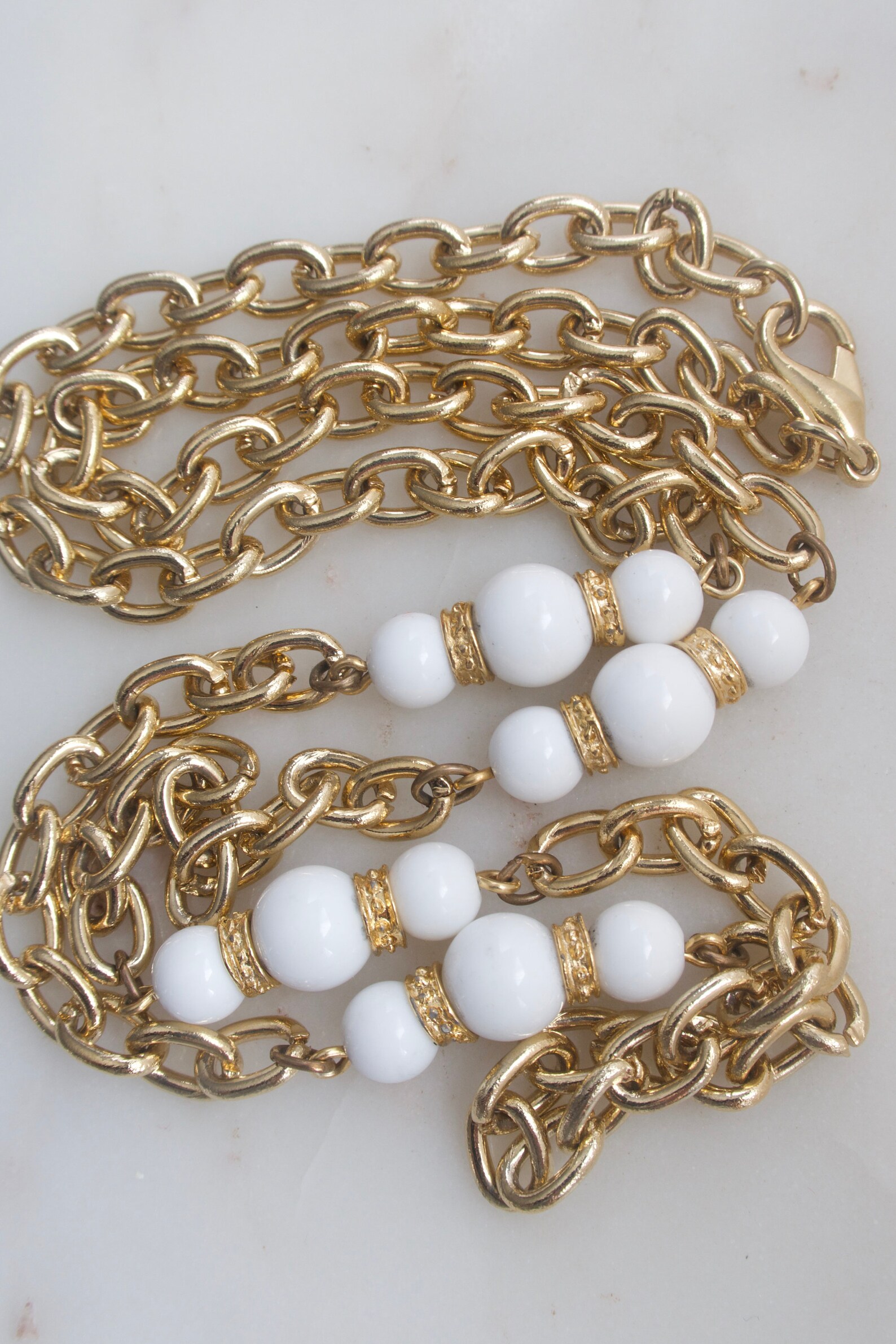 Vintage White Bead Gold Chain Necklace - Etsy