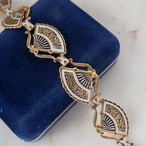 Vintage Spain Damascene Fan Link Bracelet - Etsy