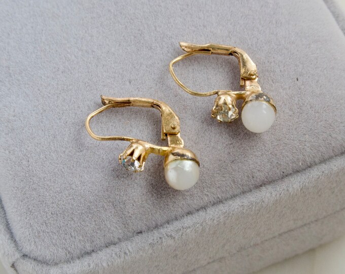 Vintage GERMANY Pearl With Crystal Earrings - Etsy